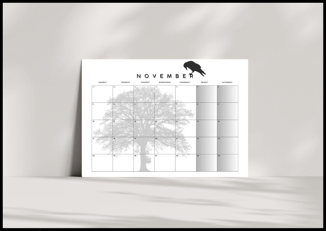 Simple November Digital Printable Calendar 2024: Classic Black and ...
