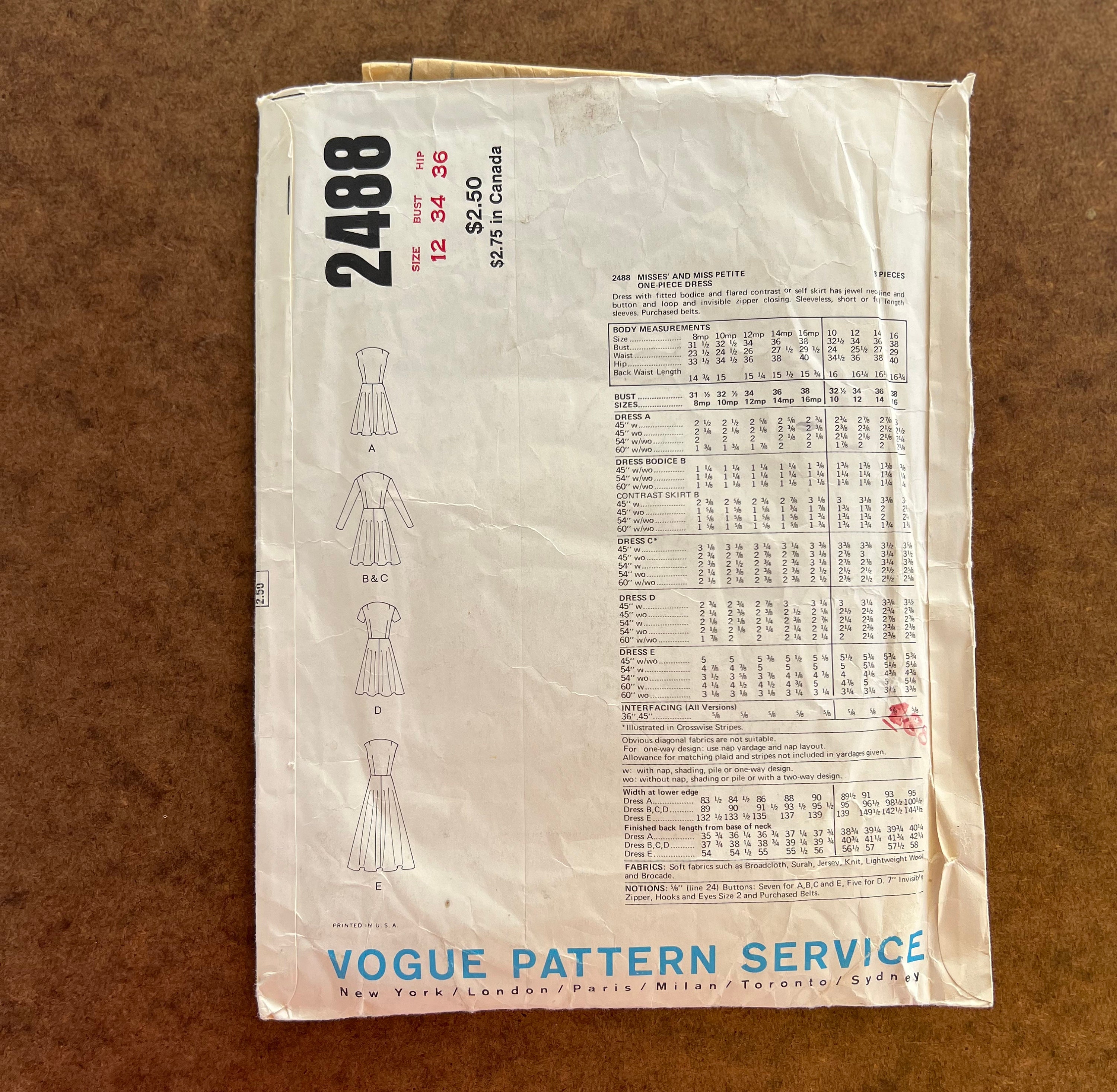 Vogue Basic Design Pattern 2488 - Etsy