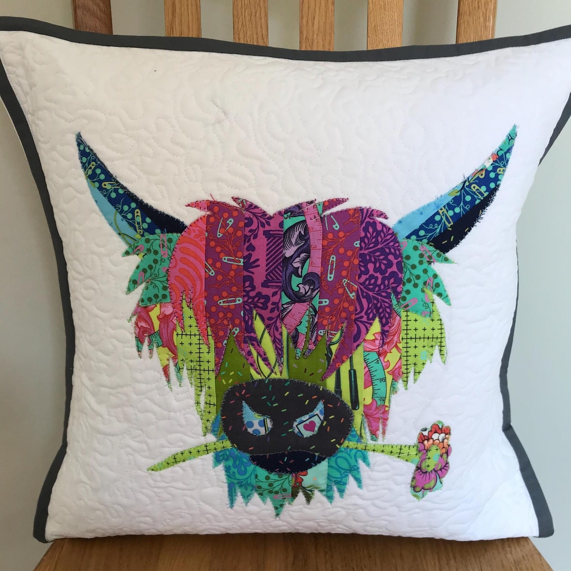 Delphine Brooks Highland Cow Applique Cushion Sewing Instruction and ...