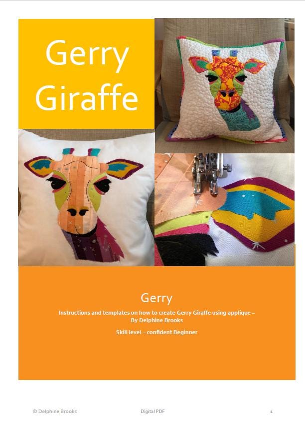 Delphine Brooks Gerry Giraffe Applique Cushion Sewing Instruction and ...