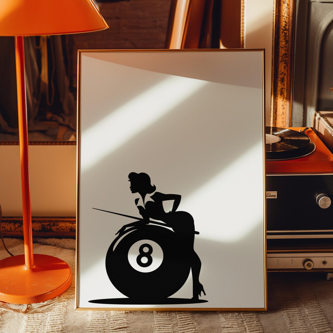 Retro Woman Print | Billiards | Eight Ball| Pool | Simple Retro Black ...