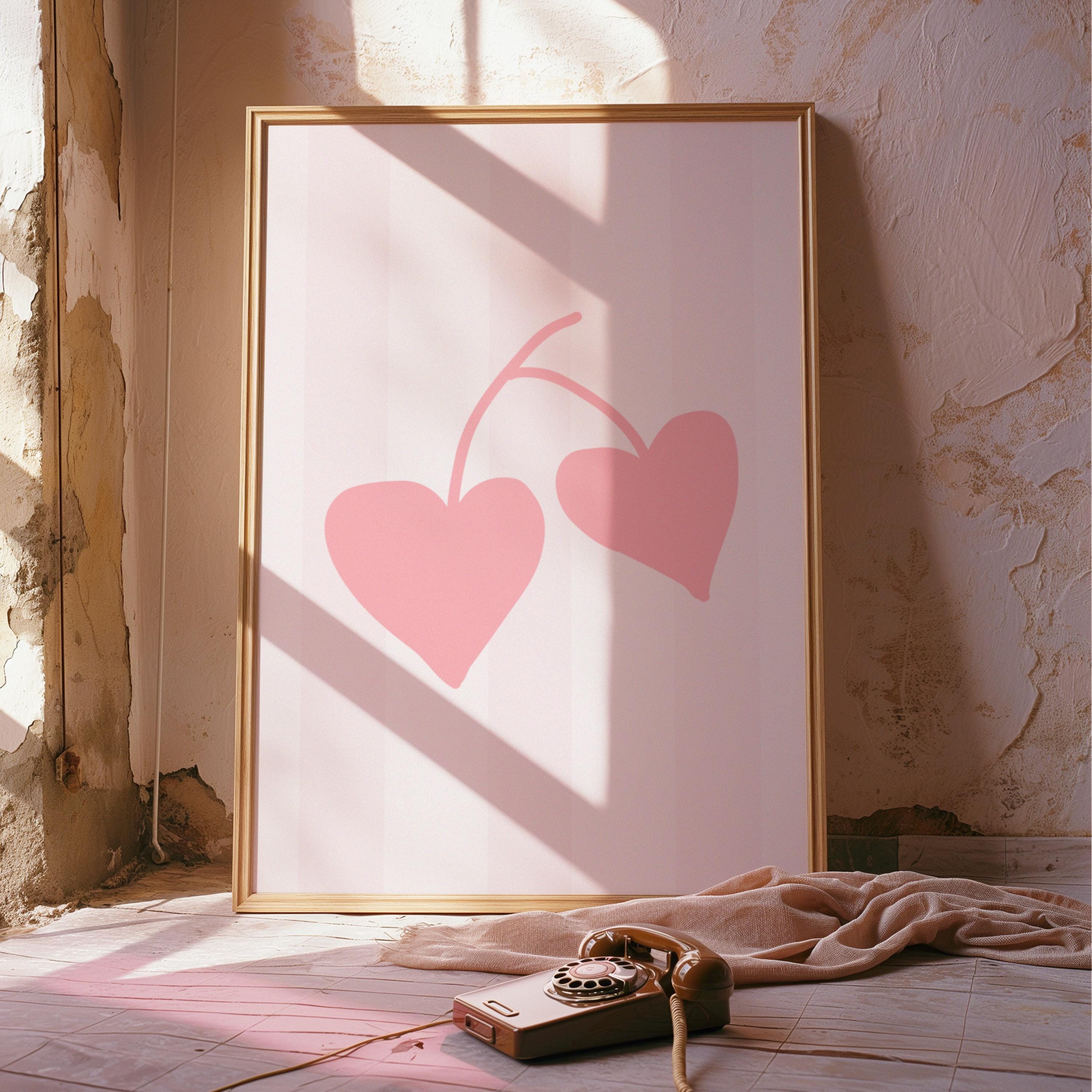 Pink Striped Cherry Print | Girly Coquette Soft Room Decor | Pink ...