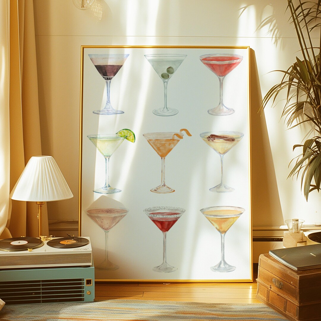 Martini Print | Martini Pattern | Watercolor Print | Mid Century Art ...