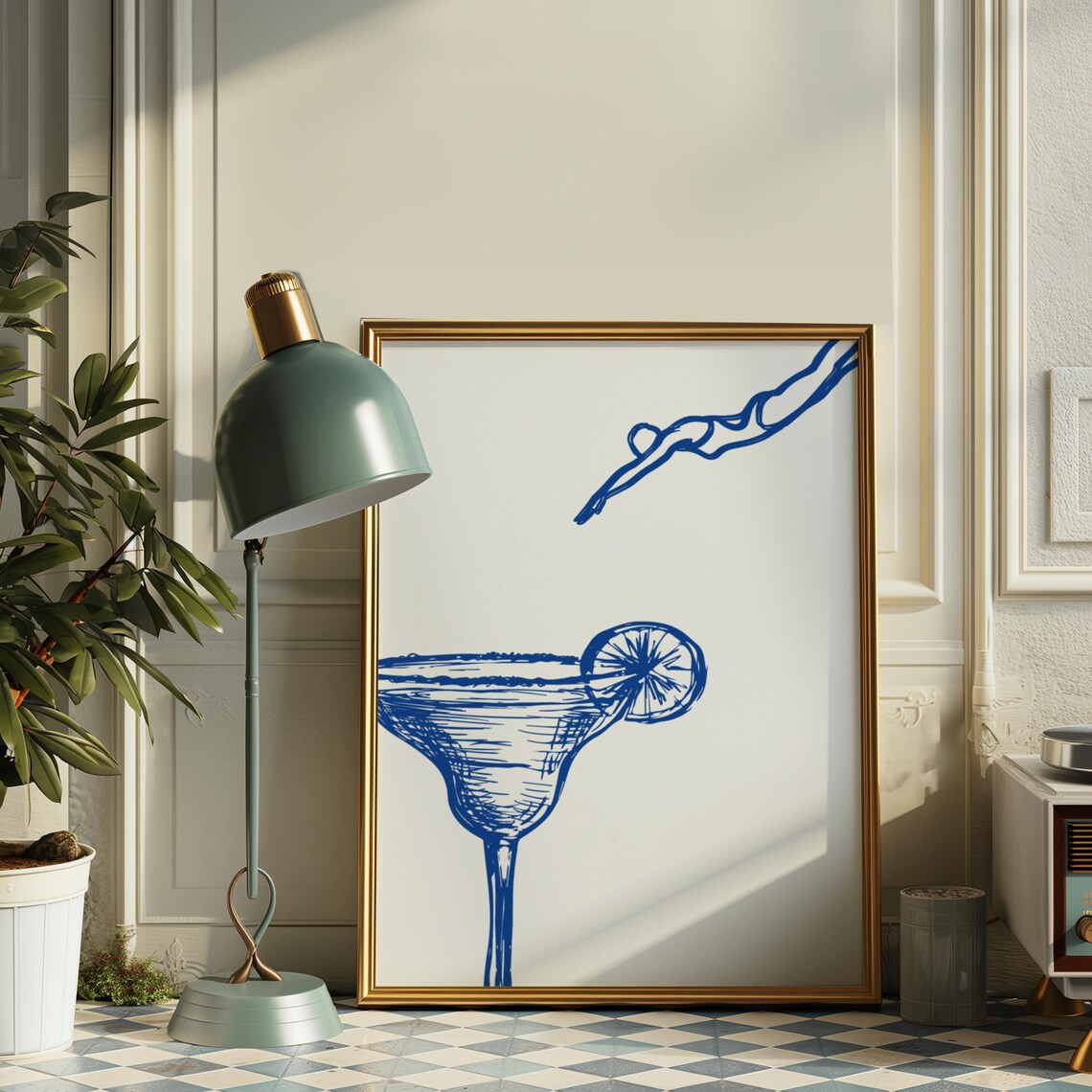 Martini Diving Illustration Vintage Wall Art | Cocktail Poster ...