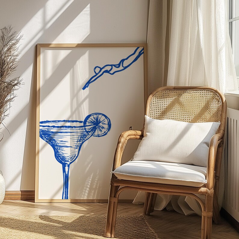 Martini Diving Illustration Vintage Wall Art | Cocktail Poster ...