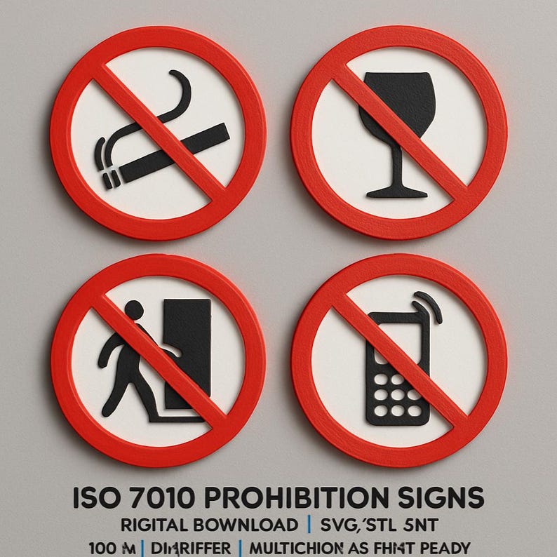 ISO 7010 Prohibition Signs – 3D Print Ready (digital Download) - Etsy