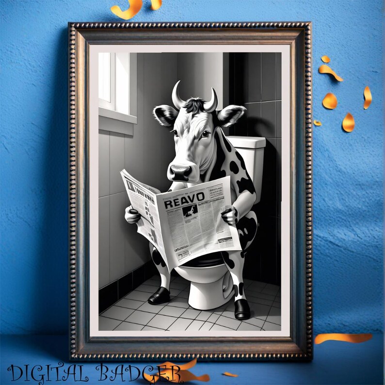 Cow on Toilet Reading Newspaper - Etsy