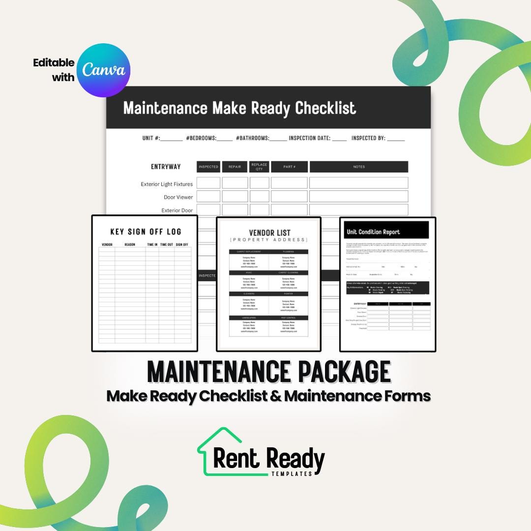 Property Management Maintenance Packet | Editable Make-ready Checklist ...