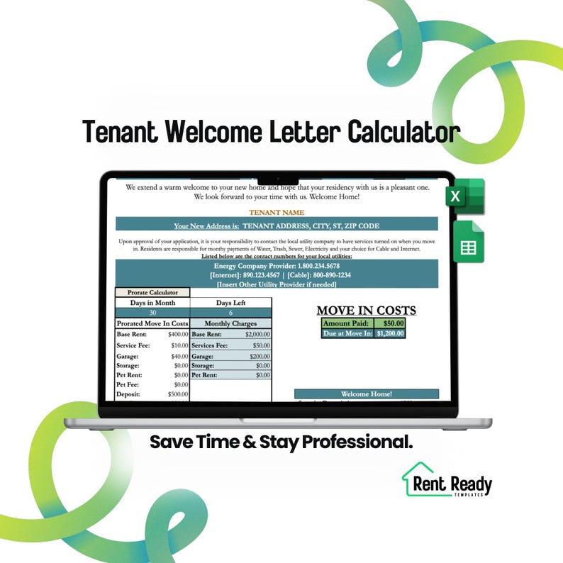 Editable Tenant Welcome Letter Template: Landlord Onboarding (excel or ...