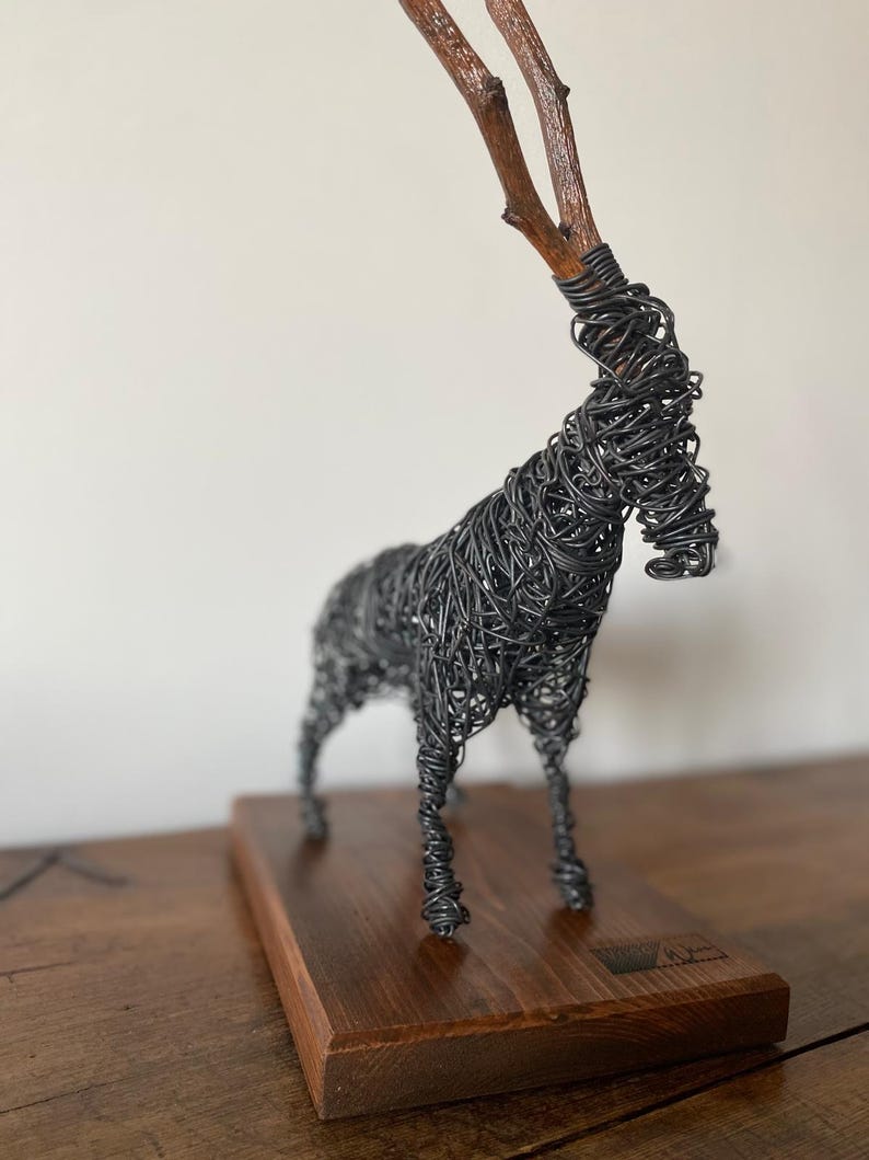 Handmade Antelope Sculpture With Metal Wire Body, Natural Wood Horns ...