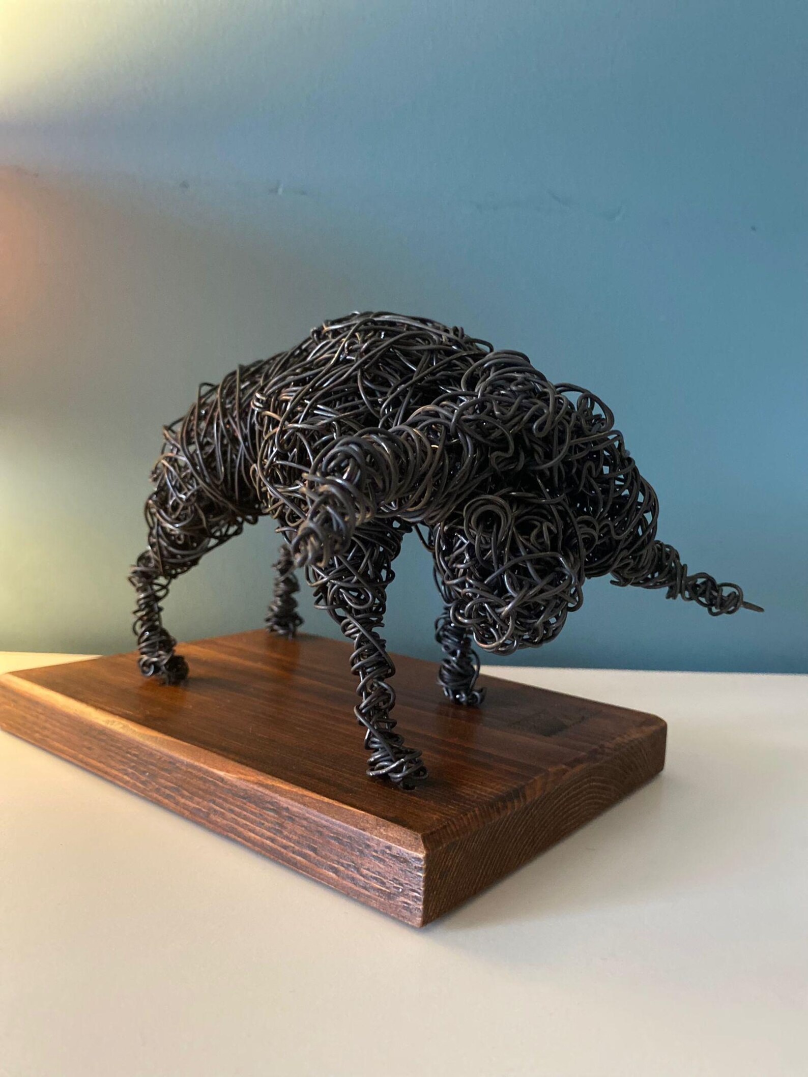 Handmade Bull Sculpture With Metal Wire Body and Wooden Base - Rustic ...