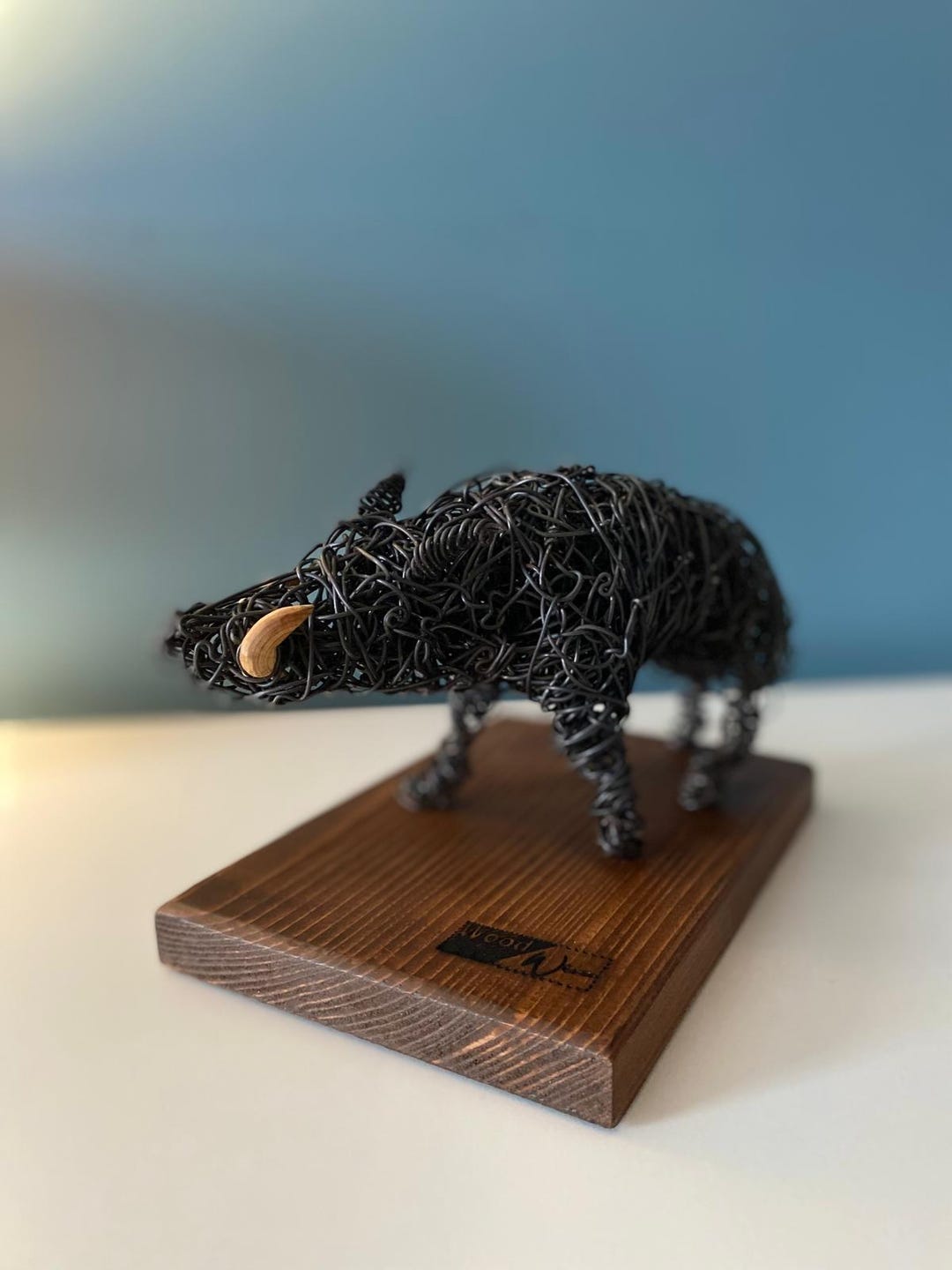 Handcrafted Wild Boar Sculpture - Metal Body With Wooden Tusks | Rustic ...