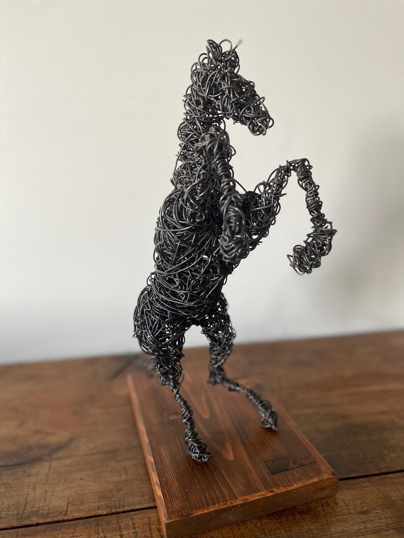 Handmade Iron Wire Sculpture With Wooden Base – Horse Sculpture, Unique ...