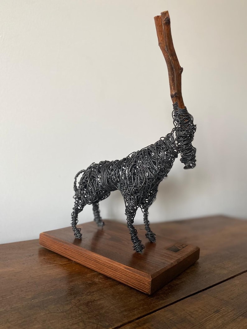 Handmade Antelope Sculpture With Metal Wire Body, Natural Wood Horns ...