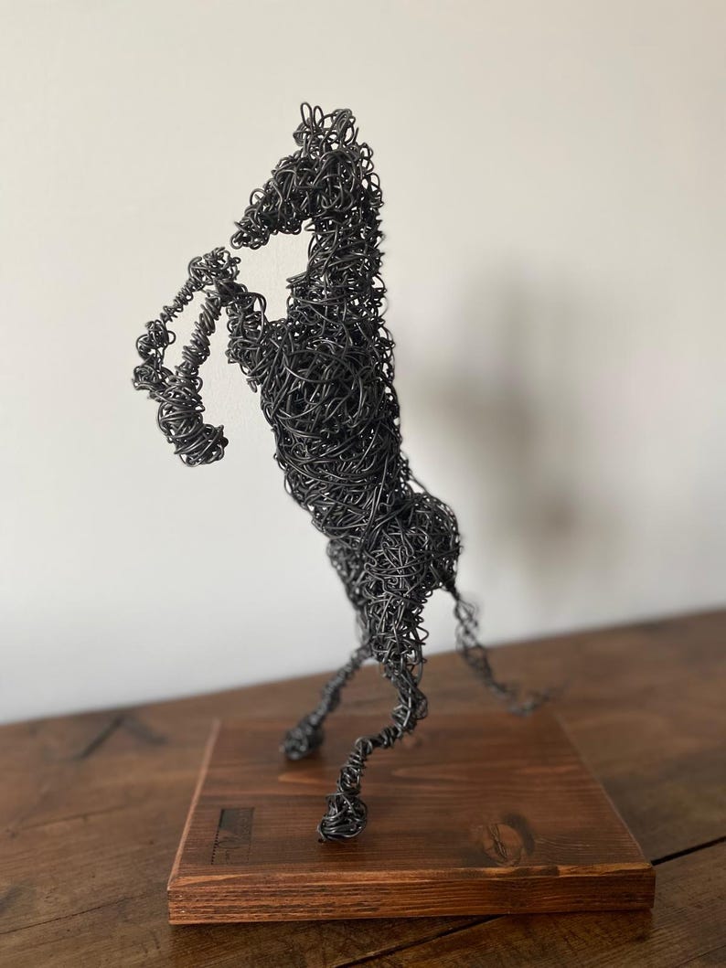 Handmade Iron Wire Sculpture With Wooden Base – Horse Sculpture, Unique ...