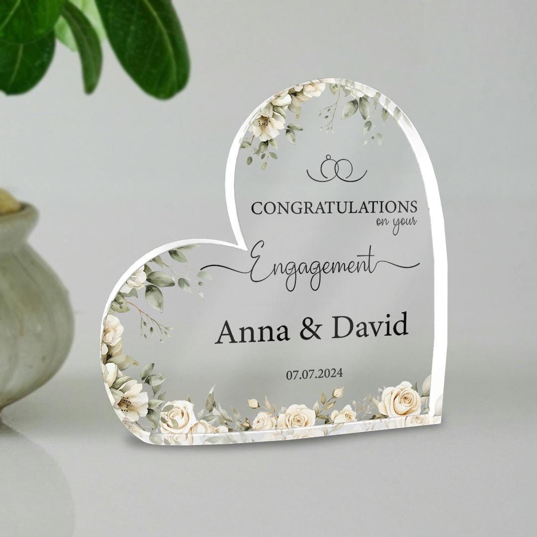 Personalized Engagement Heart Plaque: Custom Couple Keepsake Gift - Etsy