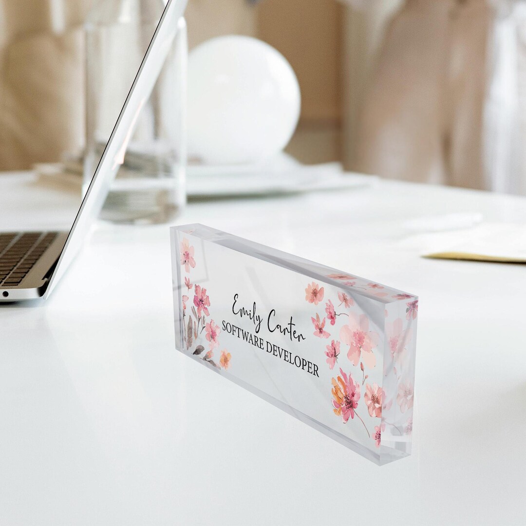 Personalized Name Sign Desk Name Plaque Floral Desk Name Plate Custom ...