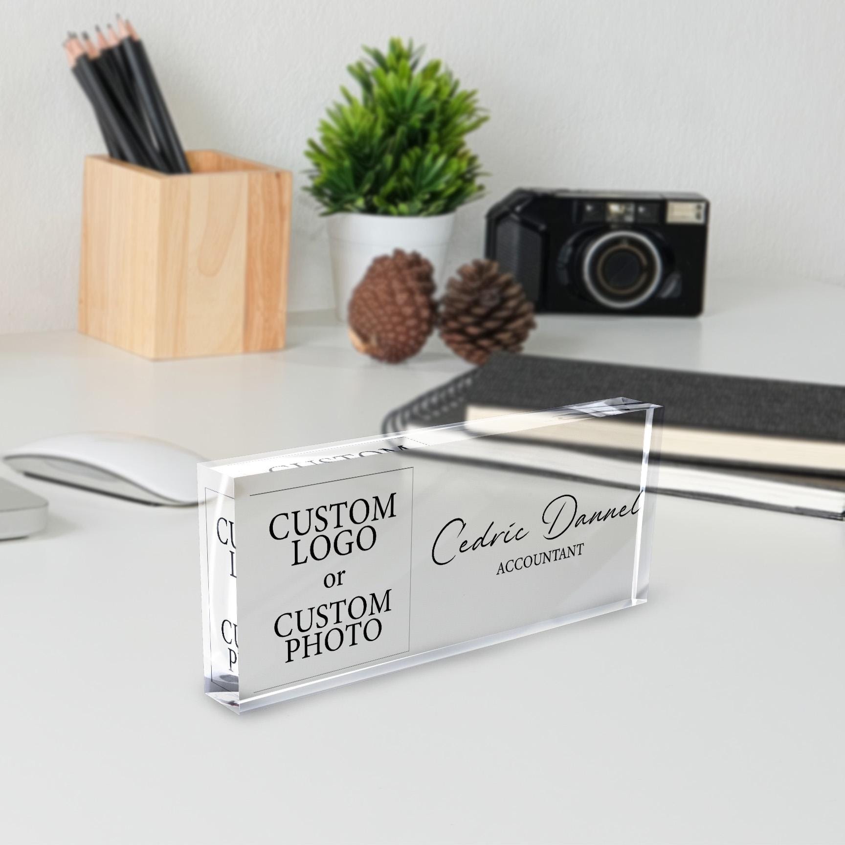 Clear Acrylic Desk Name Tag | Custom Workstation Sign, Teacher Plaque ...