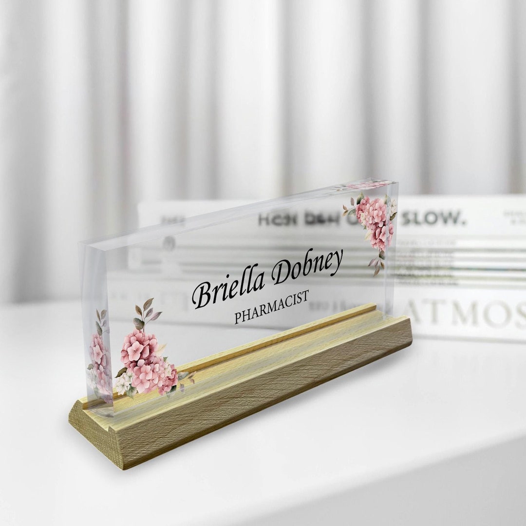 Customizable Desk Name Plate W/ Wooden Base Name Sign Teachers Day Gift ...