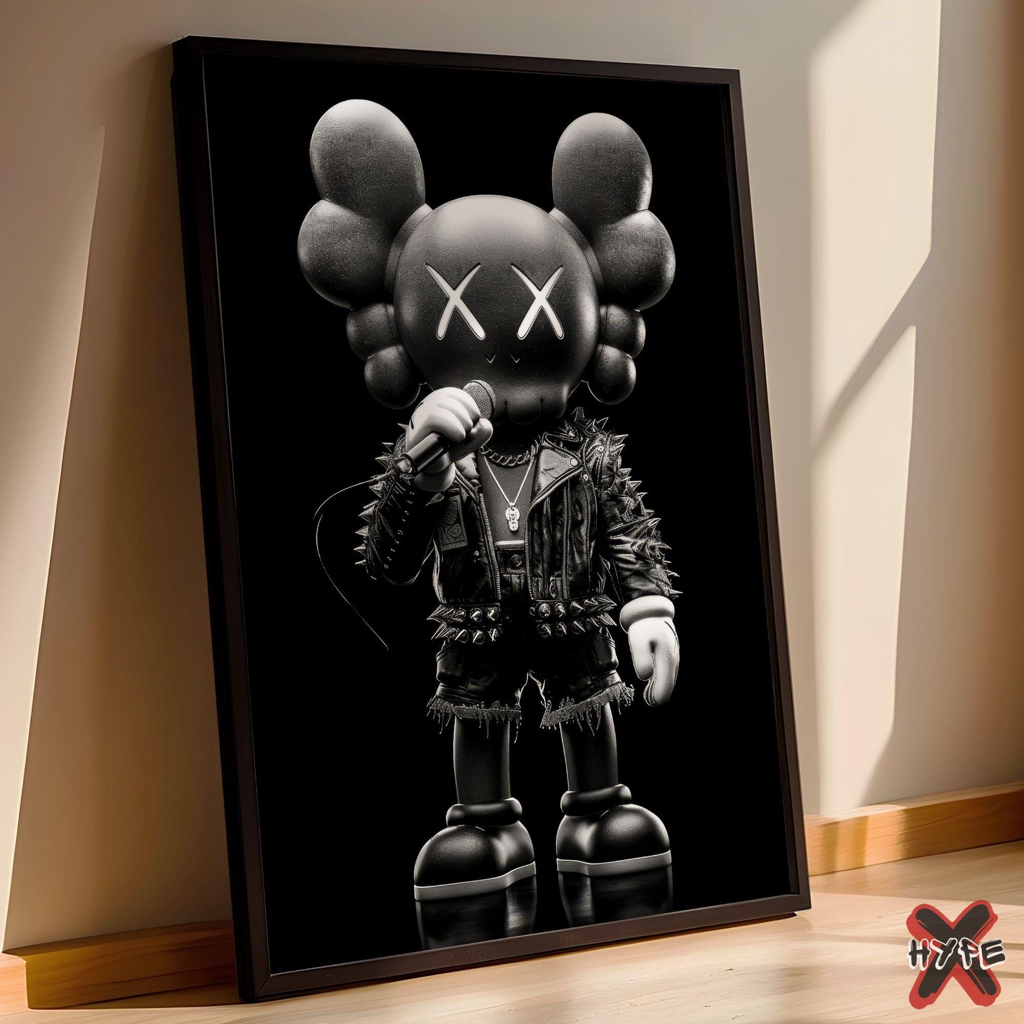 Kaws Poster Set of 3, Rocker Kaws Wall Art, Hypebeast Decor, Black Kaws ...