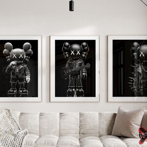 Kaws Poster Set of 3, Rocker Kaws Wall Art, Hypebeast Decor, Black Kaws ...