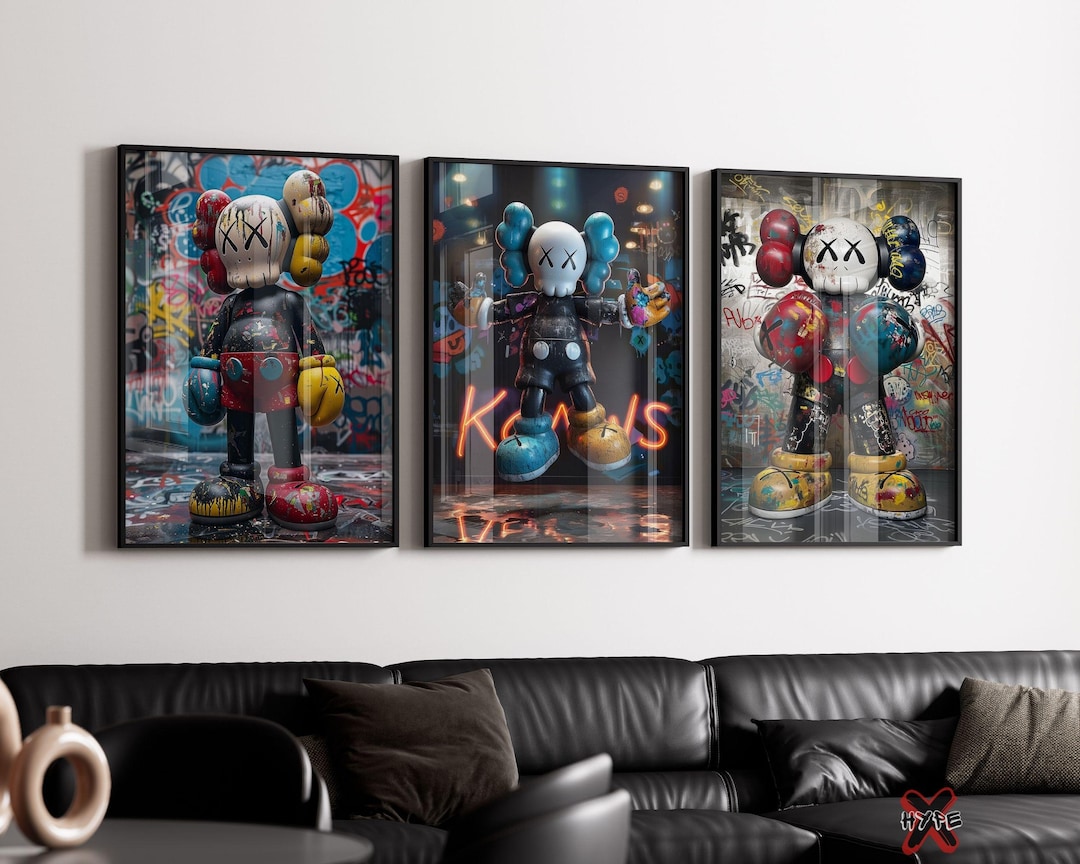 Kaws Graffiti Poster Set of 3, Boxing Kaws Art Prints, Hypebeast ...