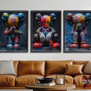 Graffiti Kaws Poster Set of 3, Printable Kaws Wall Art, Kaws Urban Wall ...