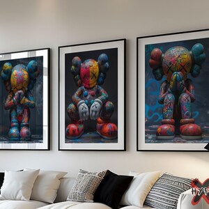 Graffiti Kaws Poster Set of 3, Printable Kaws Wall Art, Kaws Urban Wall ...