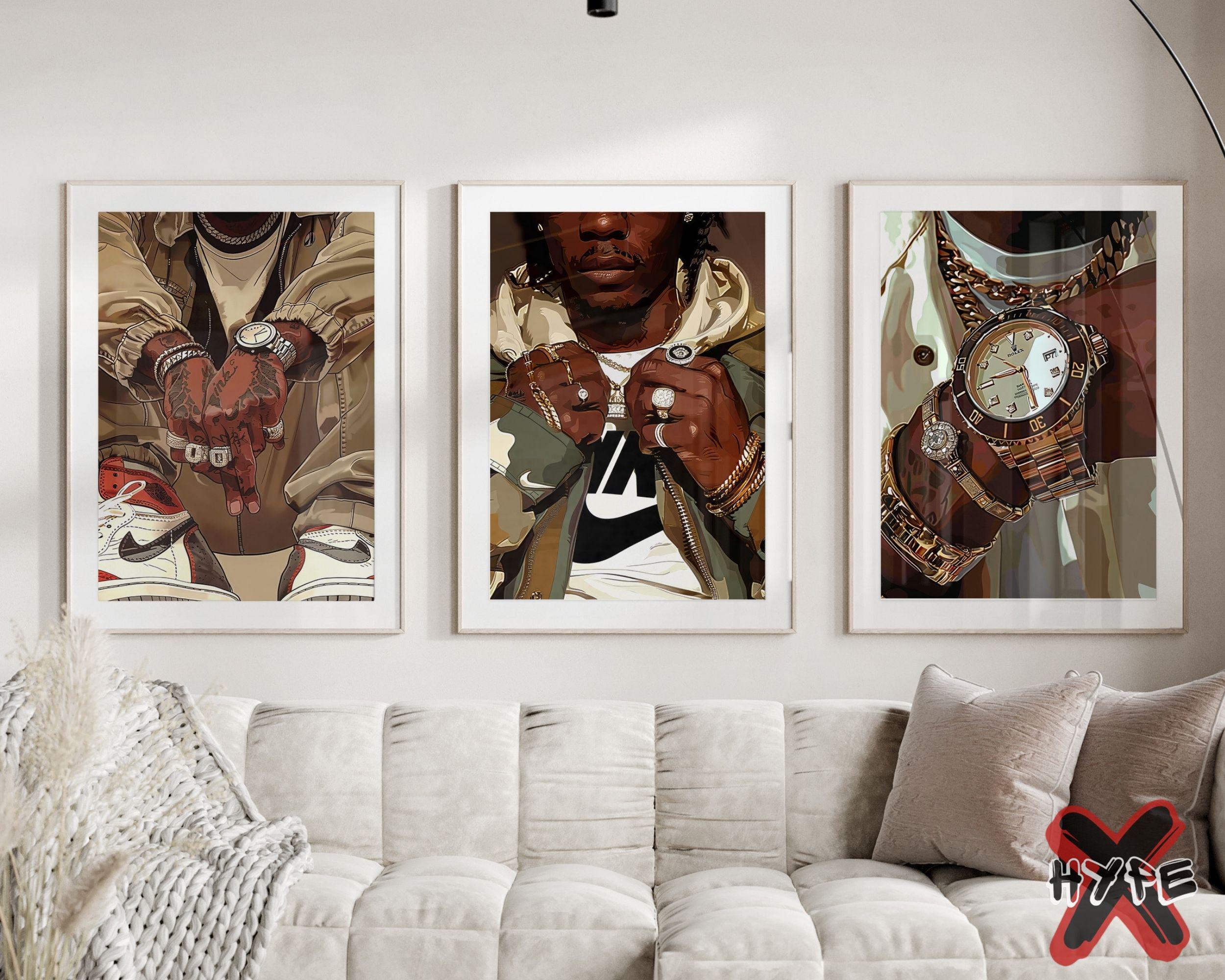 Black Man Sneaker Wall Art, Set of 3 Prints, Modern Black Man Cave ...