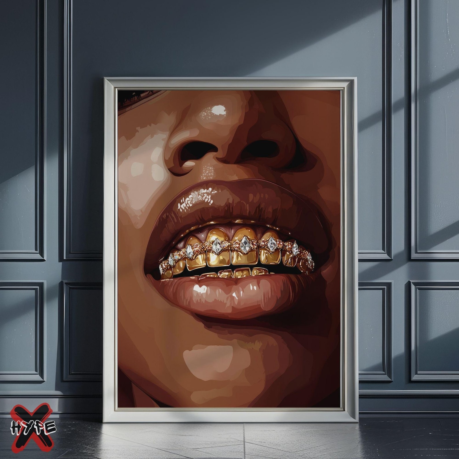 Grillz Black Art Print, Black Woman Gold Teeth Poster, Printable Grillz ...