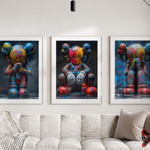 Graffiti Kaws Poster Set of 3, Printable Kaws Wall Art, Kaws Urban Wall ...