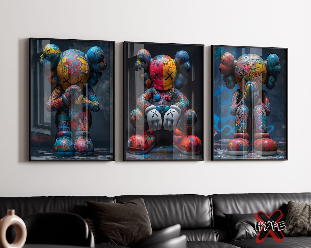 Graffiti Kaws Poster Set of 3, Printable Kaws Wall Art, Kaws Urban Wall ...