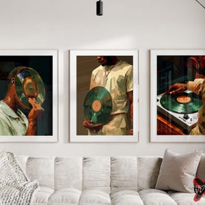 Black Man DJ Wall Art, Set of 3, Printable Vinyl Record Turntable Art ...