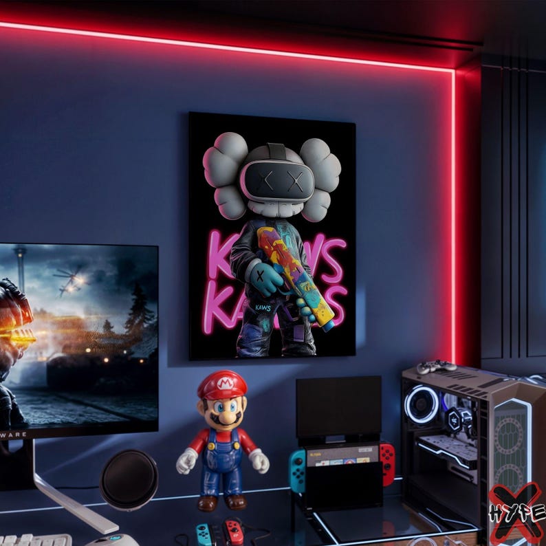 Hypebeast Graffiti Poster, Neon Kaws Wall Art for Gaming Room ...
