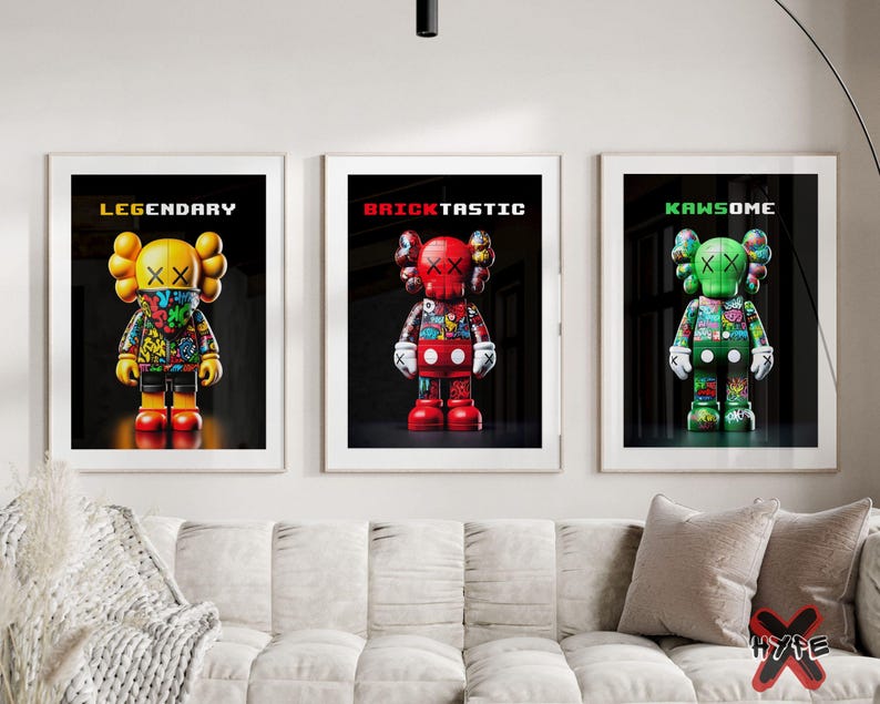 Printable Brick Kaws Poster, Set of 3 Kaws Wall Art, Playroom Art ...