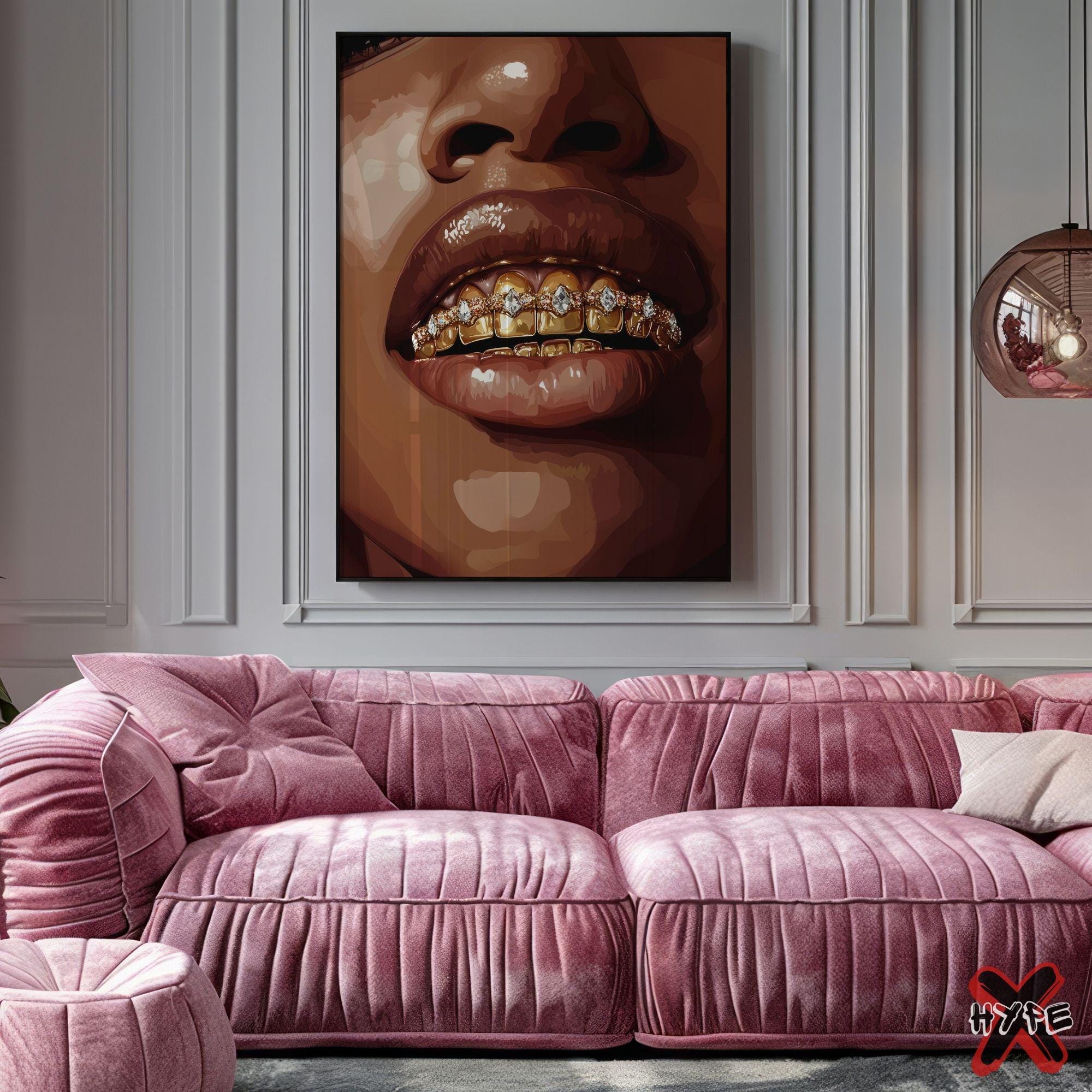 Grillz Black Art Print, Black Woman Gold Teeth Poster, Printable Grillz ...