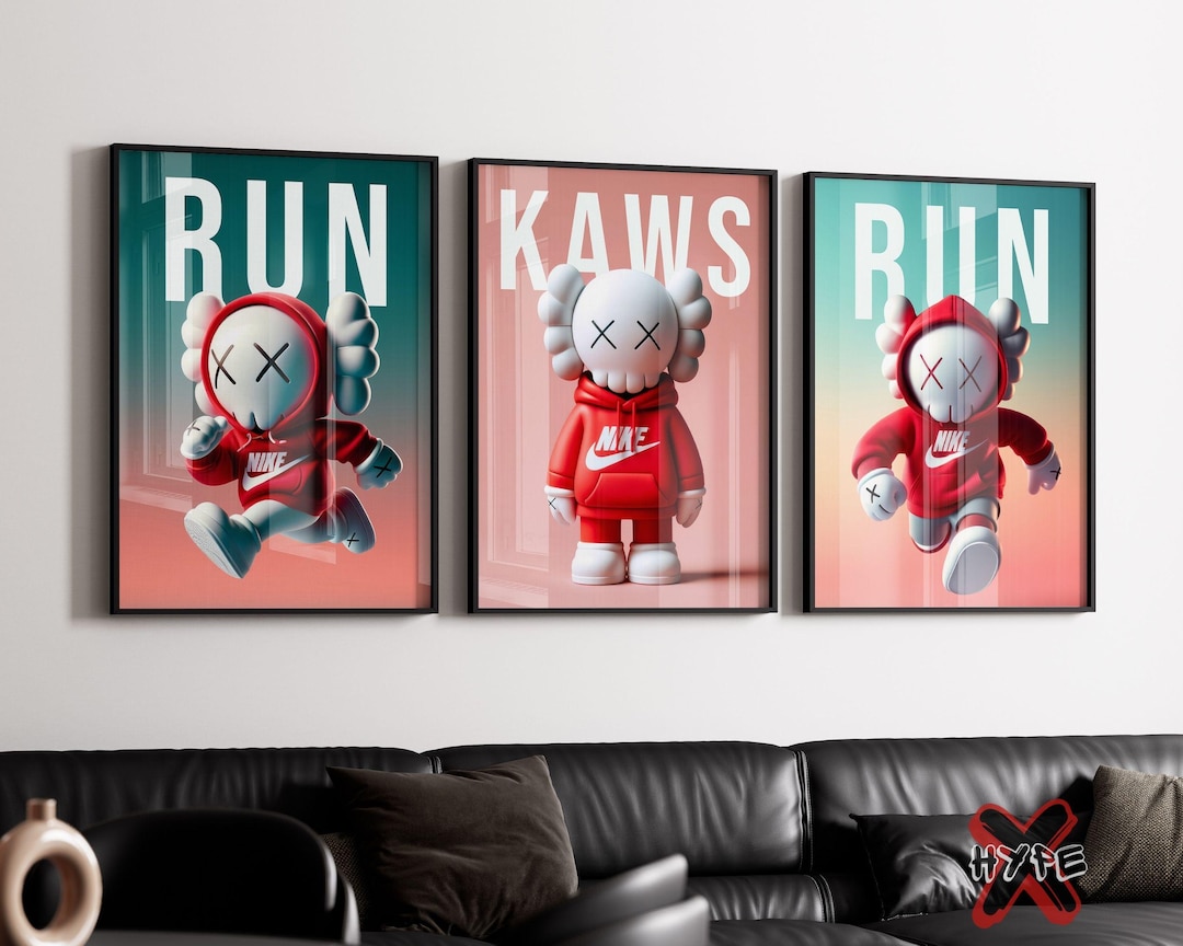 Printable Kaws Running Poster, Set of 3, Sport Kaws Wall Art, Sneaker ...