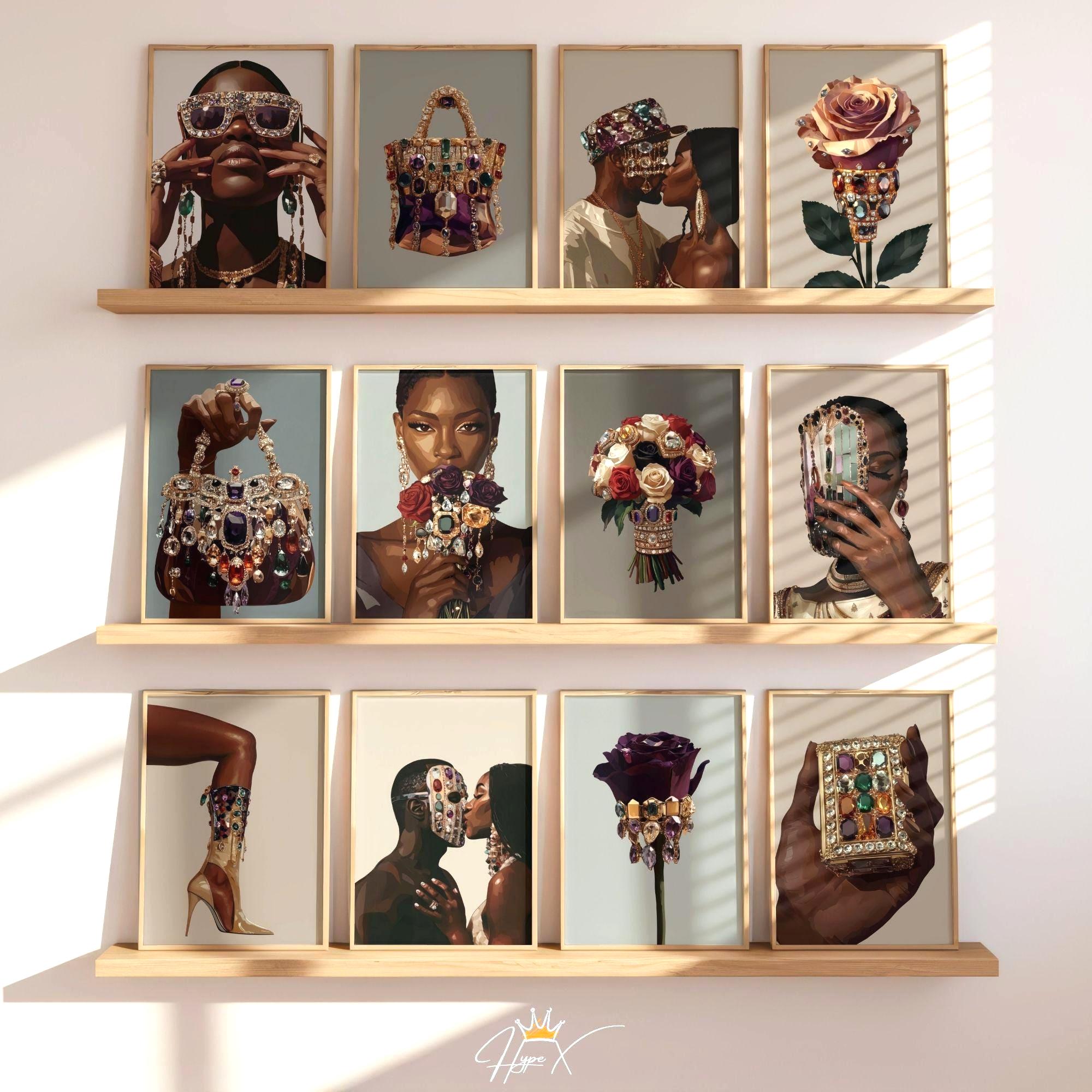 Glam Black Woman Art Set, Luxury Fashion Posters for Feminine Gallery ...