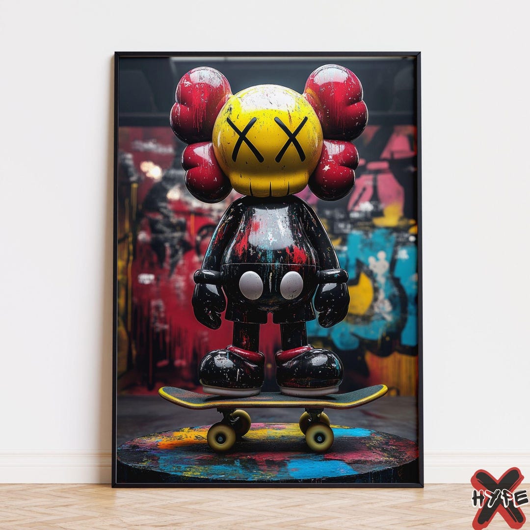 Skating Kaws Poster Print, Hypebeast Kaws Figure Art, Kaws Wall Art for ...