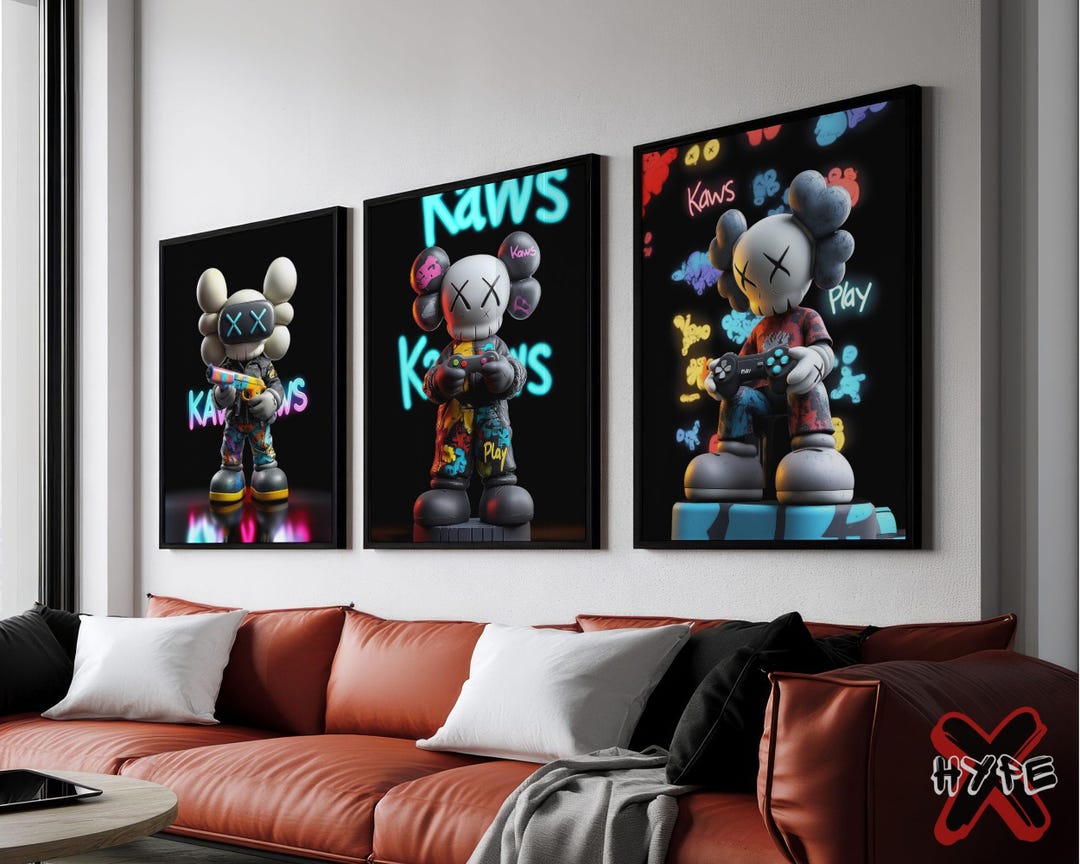 Printable Kaws Playing Video Game Poster Set of 3 Kaws Graffiti Poster ...