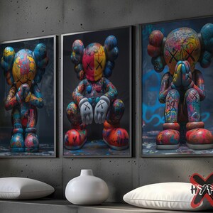 Graffiti Kaws Poster Set of 3, Printable Kaws Wall Art, Kaws Urban Wall ...