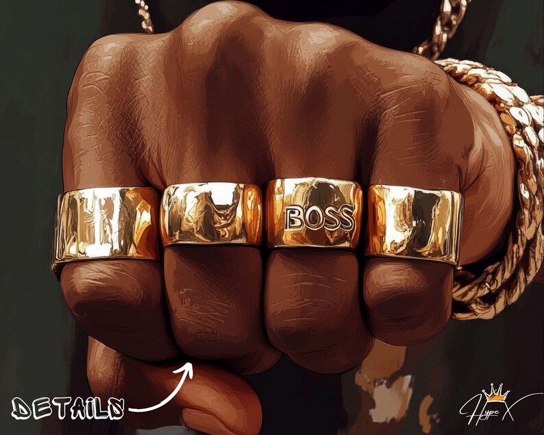 Boss Rings Wall Art, Hip Hop Printable Poster, Gold Jewelry Artwork ...