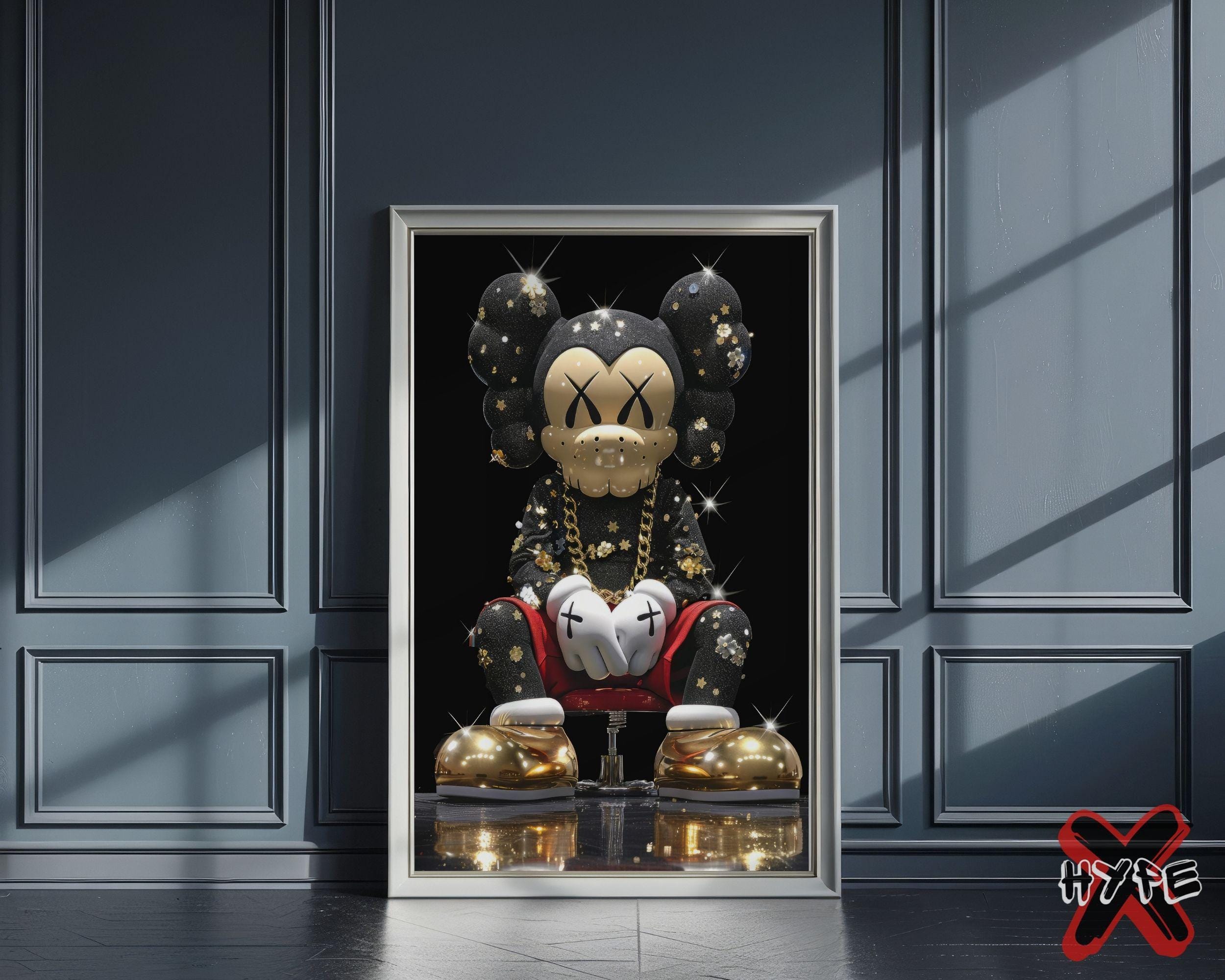 Printable Hypebeast KAWS Poster, Sneakerhead Wall Art, Black & Gold ...