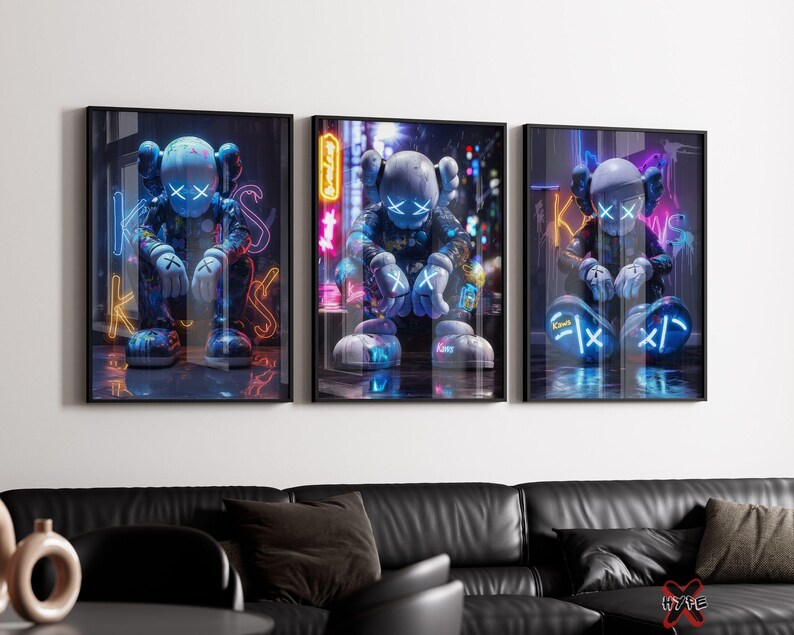 Neon Kaws Poster Set of 3, Graffiti Kaws Print, Printable Hypebeast ...