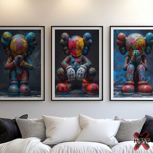 Graffiti Kaws Poster Set of 3, Printable Kaws Wall Art, Kaws Urban Wall ...