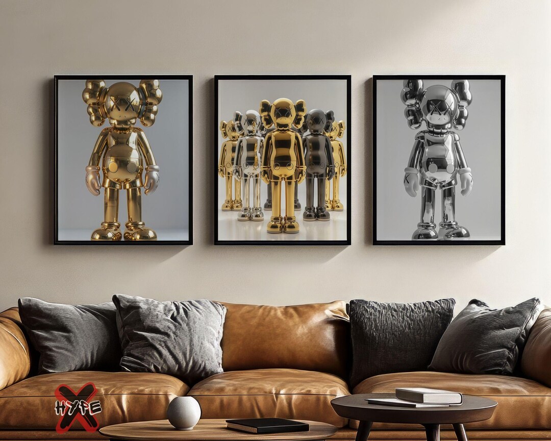 Metallic Kaws Poster Set of 3, Printable Golden Kaws Wall Art, Kaws Toy ...