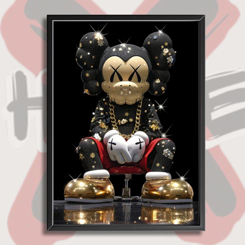 Printable Hypebeast KAWS Poster, Sneakerhead Wall Art, Black & Gold ...