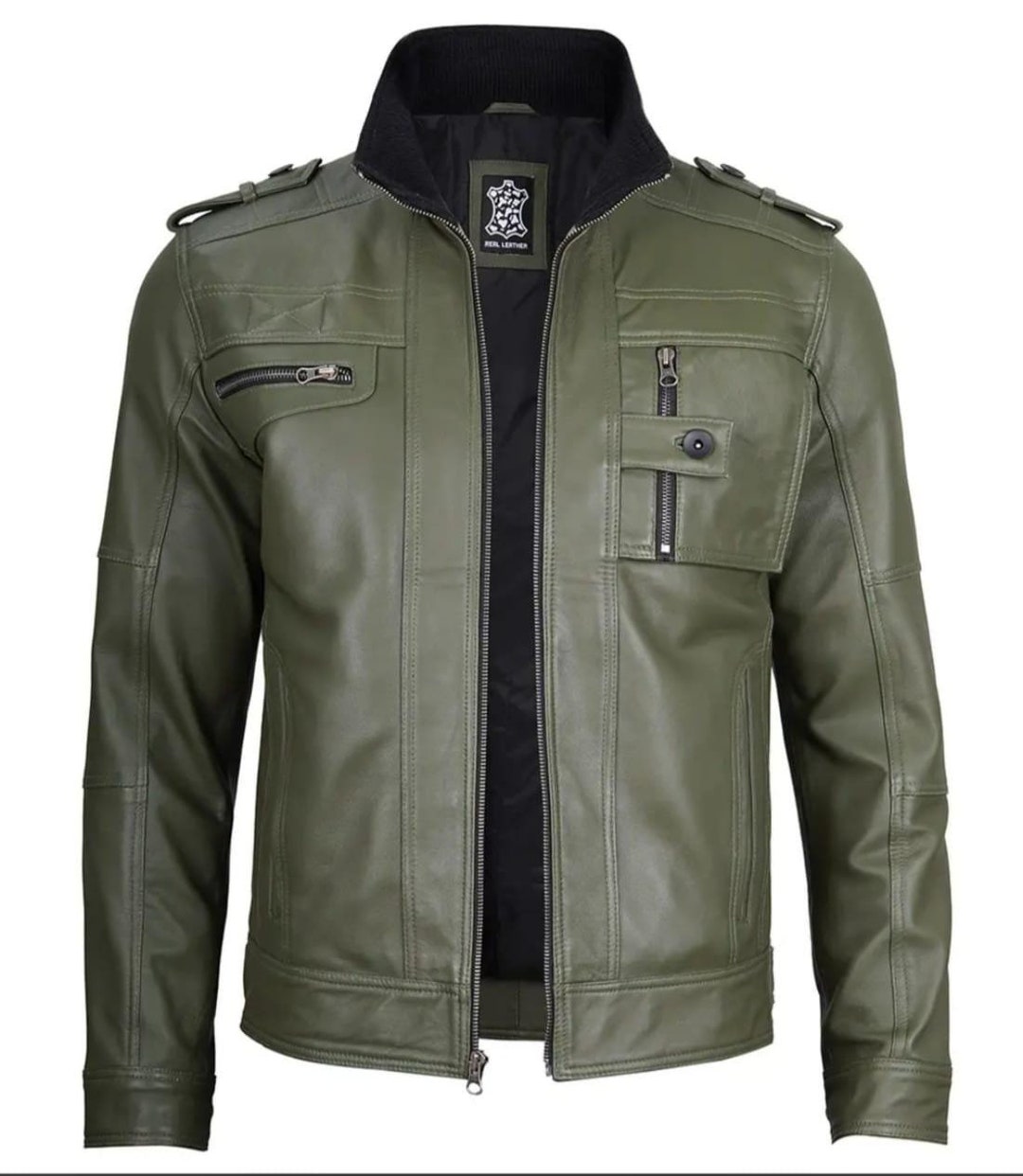 Men's Military Green Leather Biker JACKET - Etsy
