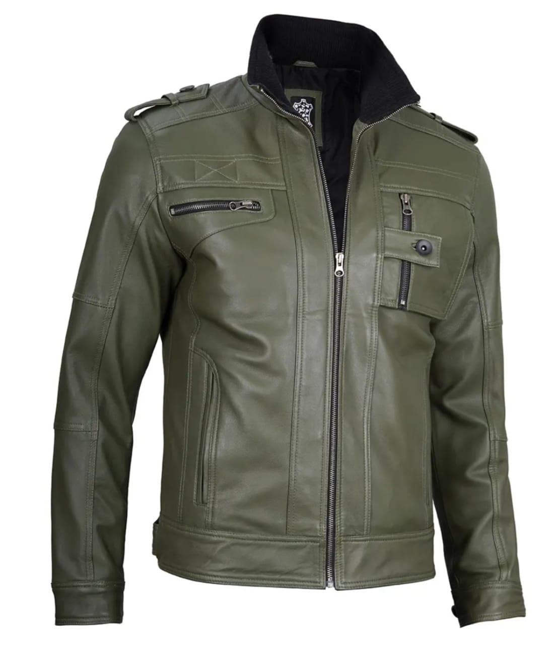 Men's Military Green Leather Biker JACKET - Etsy