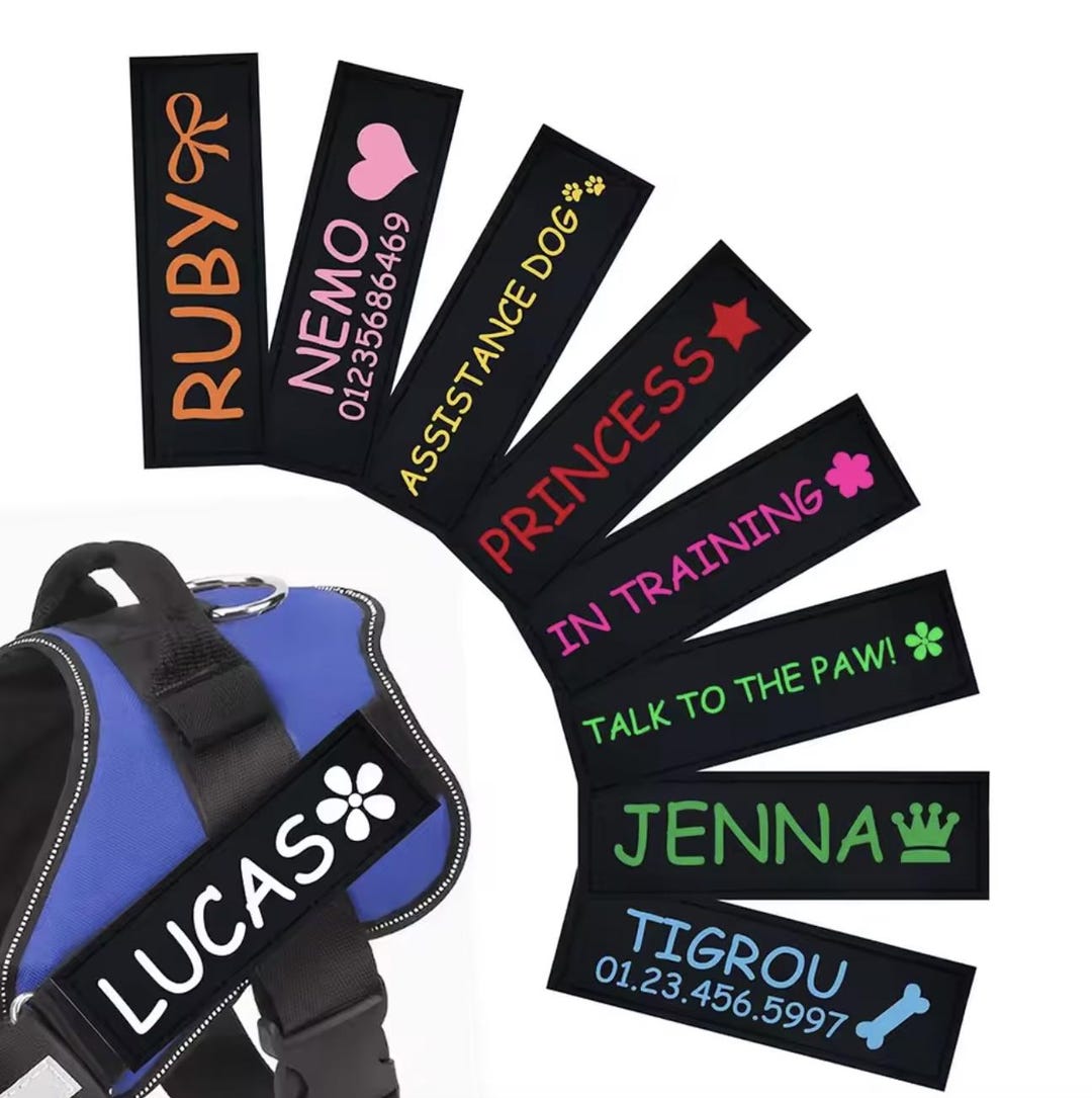 2 PCS Personalized Dog Name Labels Colorful Pattern Pet Harness Custom ...